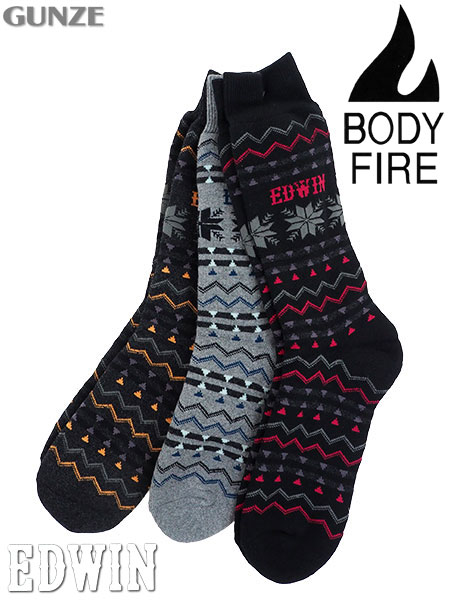GUNZE(グンゼ)EDWIN(エドウィン)紳士3PACKソックス BODY FIREあったか裏起毛 EWS031 の格安通販